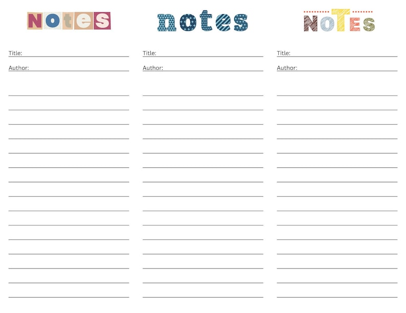 Book Notes Bookmarks, Note-taking Printable Bookmark - Etsy