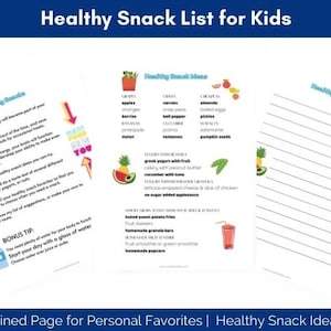 Healthy Snack List for Kids, Healthy Eating Cheat Sheet - Etsy