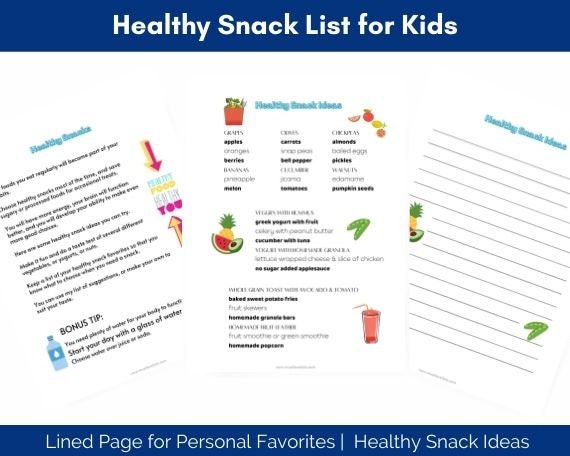 Healthy Snack List for Kids Healthy Eating Cheat Sheet - Etsy