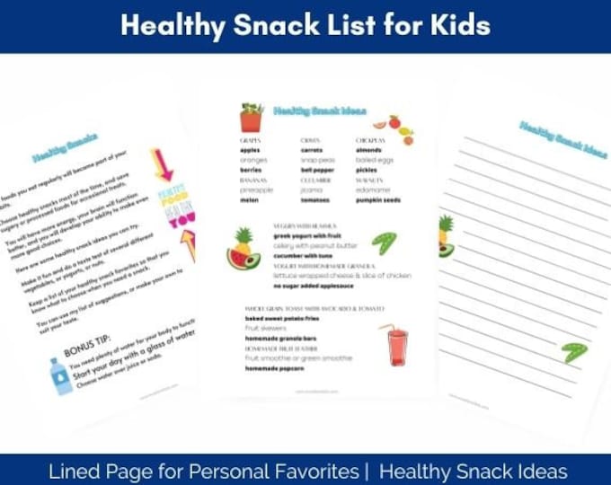 Healthy Snack List for Kids, Healthy Eating Cheat Sheet - Etsy