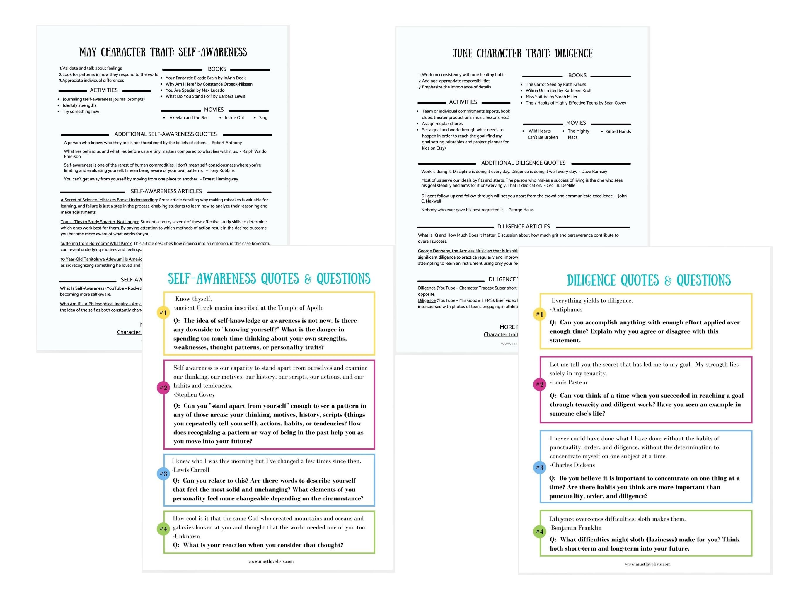 Homeschool Character Building Lesson Series: Monthly Traits (PDF ...