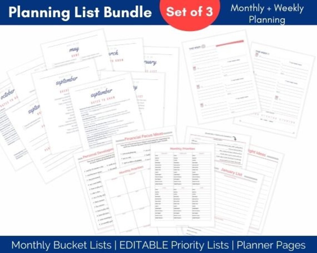 Planning List Bundle, EDITABLE Monthly Priority Planning, Monthly ...