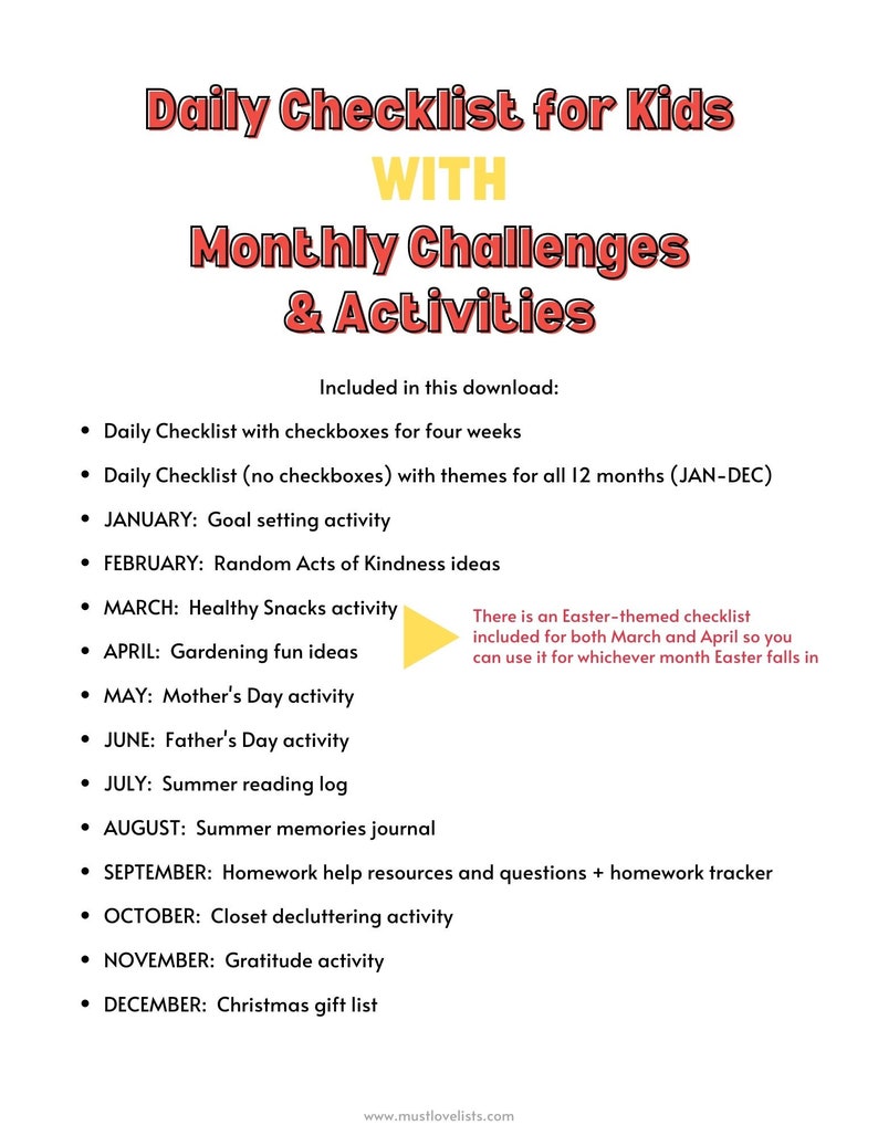 Monthly Kids Activity Printables: Themed Checklist Bundle (PDF) - Etsy