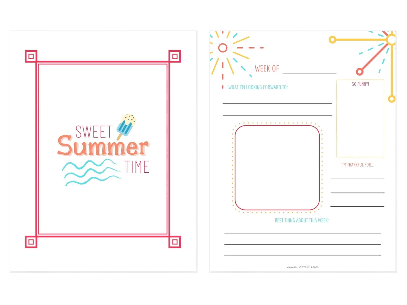Sweet Summer Time Kids Journal Pages, Summer Reading Log, Weekly ...