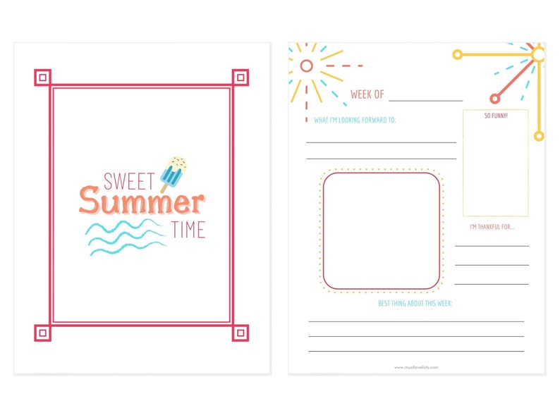 Sweet Summer Time Kids Journal Pages, Summer Reading Log, Weekly ...
