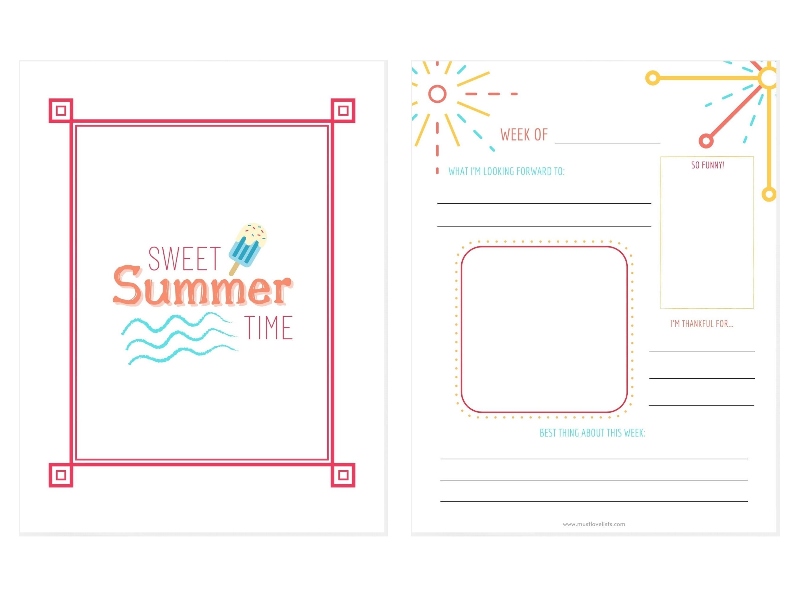 Sweet Summer Time Kids Journal Pages, Summer Reading Log, Weekly ...