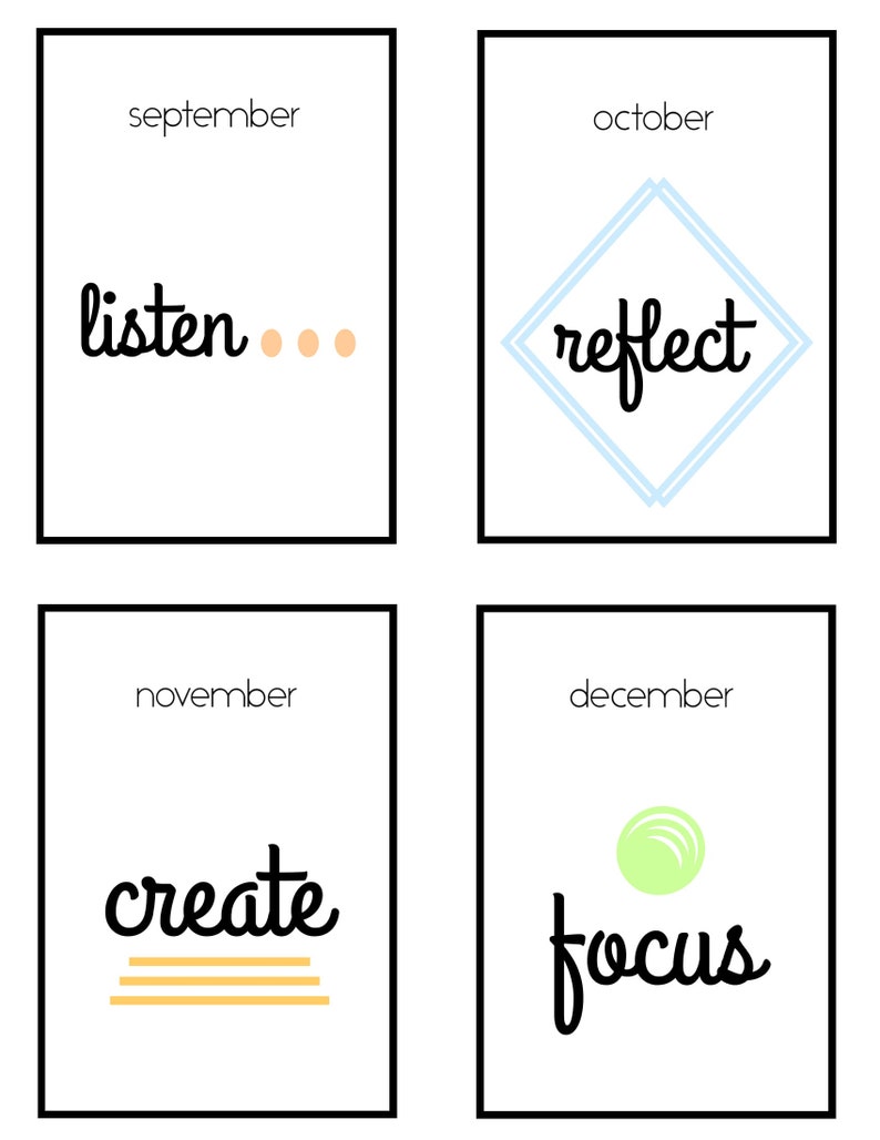 Monthly Focus Word Cards Set of 12 Digital Download - Etsy
