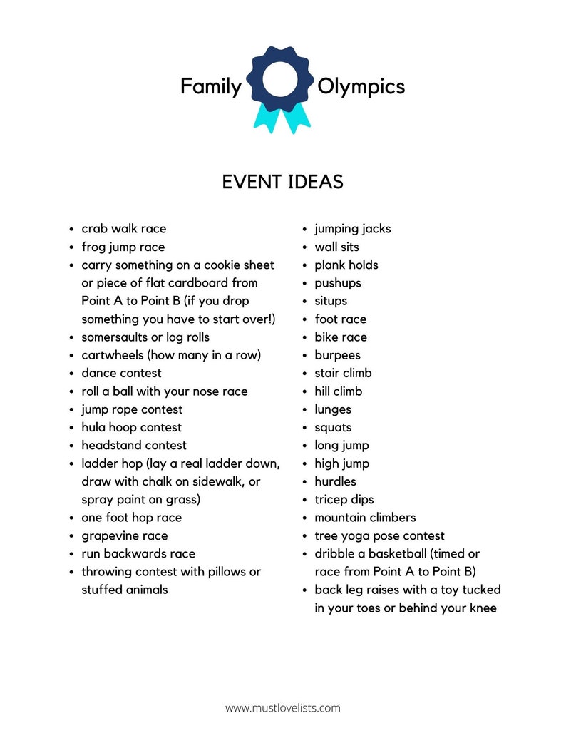 Family Olympics Printable Game Pack, Outdoor Family Activity, Family ...