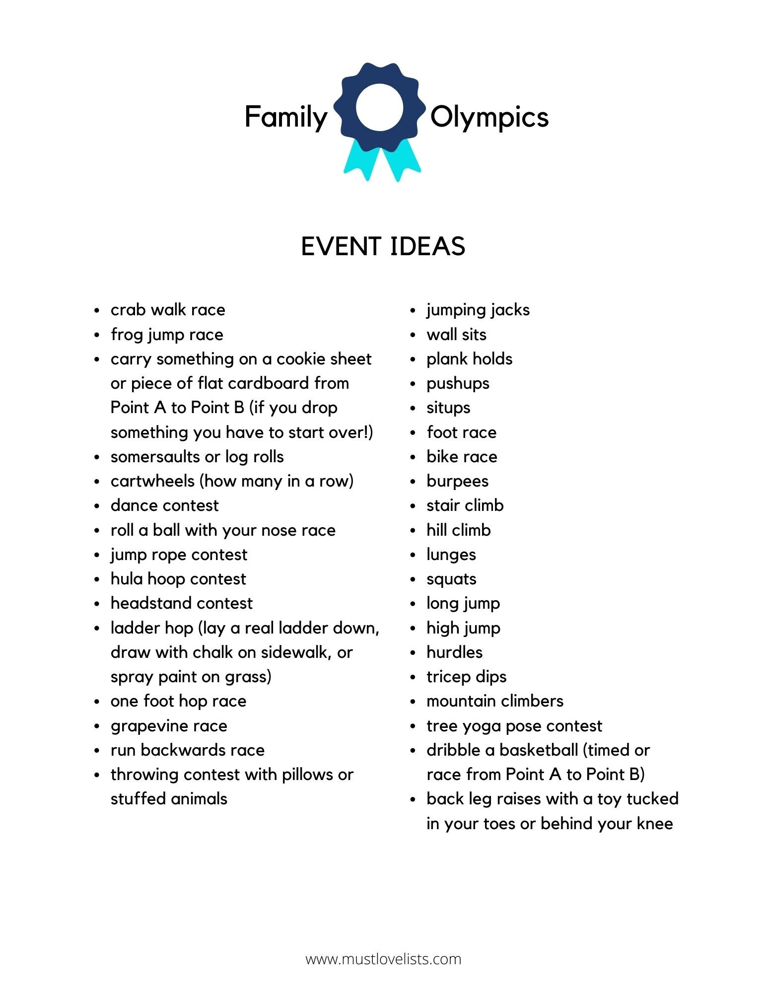 Family Olympics Printable Game Pack, Outdoor Family Activity, Family ...