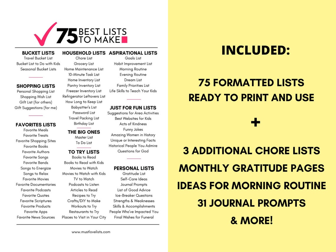 Ultimate Organizing List Pack, Household Lists, Favorites Lists, To-do ...