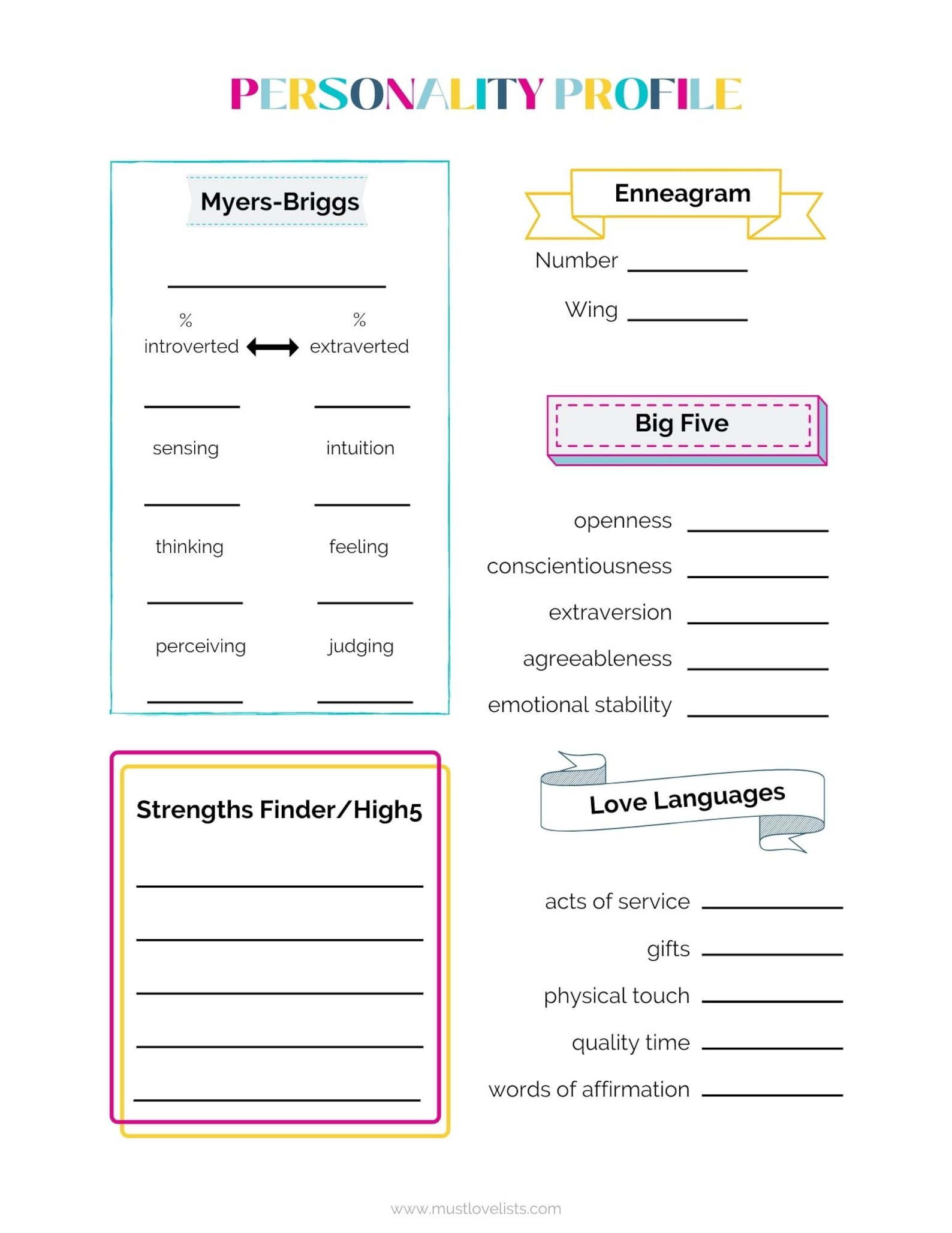 Personality Test Tracker: Myers Briggs, Enneagram, Big Five (PDF) - Etsy