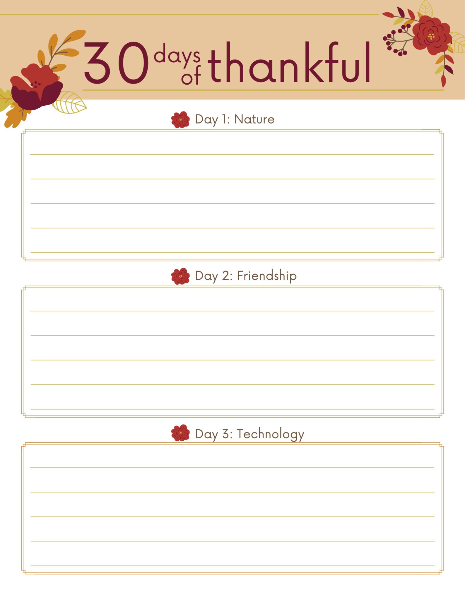 30 Days of Thankful Printable, Gratitude Prompts, Gratitude Journal - Etsy