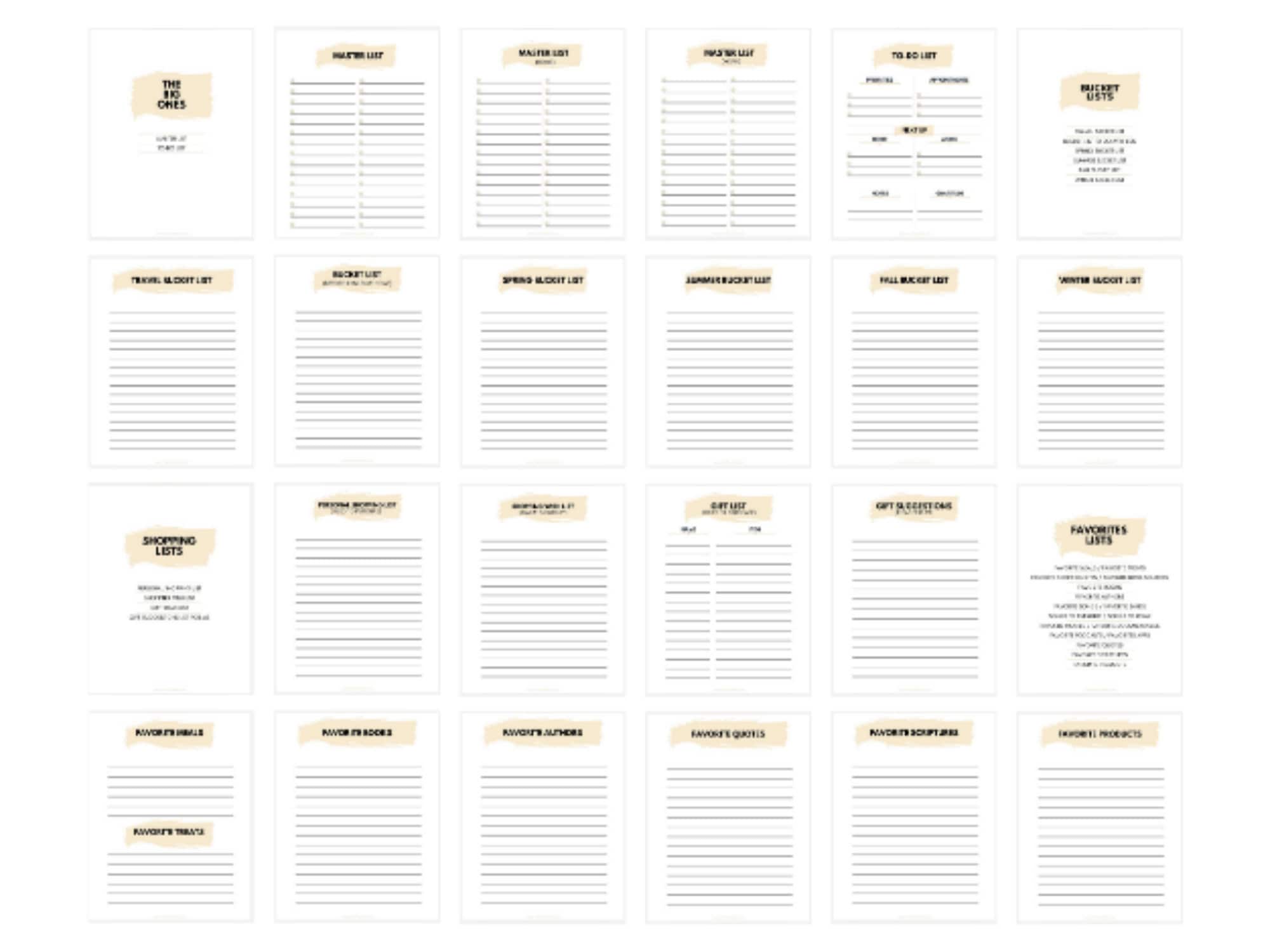 Ultimate Organizing List Pack, Household Lists, Favorites Lists, To-do ...