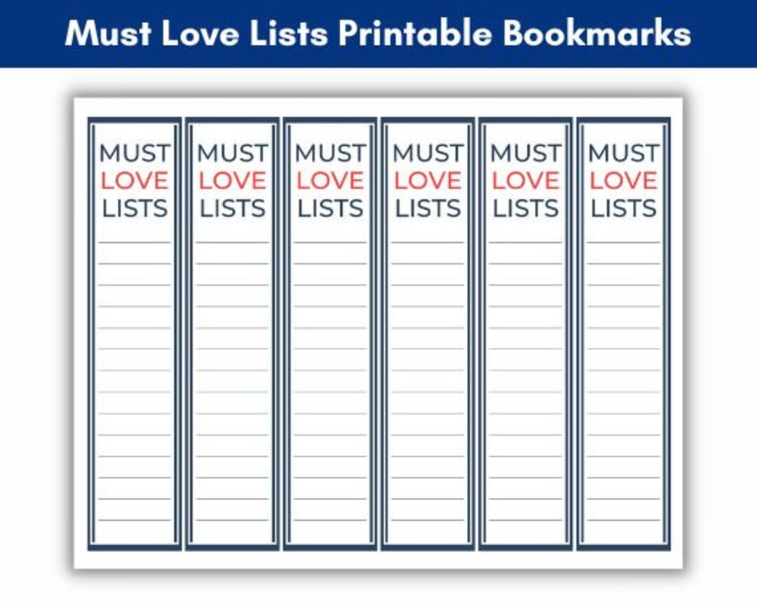Must Love Lists Printable List Bookmarks - Etsy