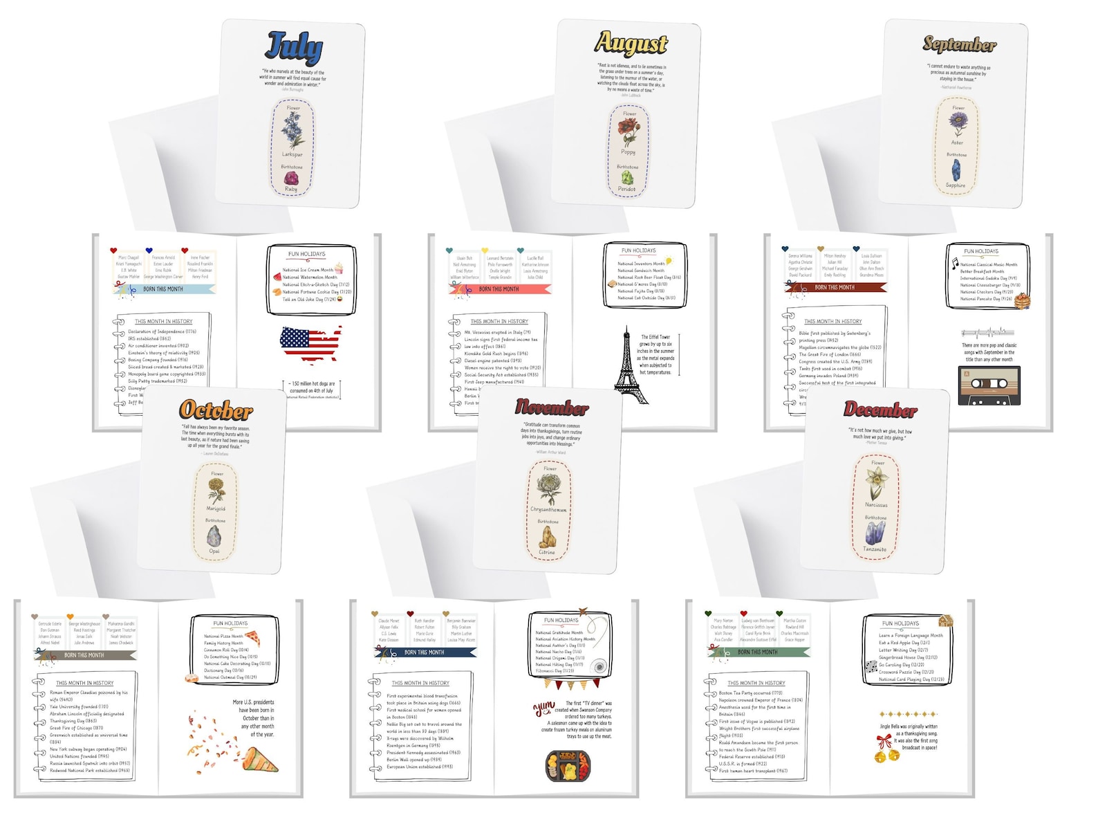 Monthly Fun Facts Sheets & Cards (digital Download) - Etsy