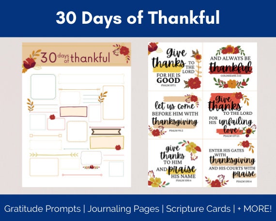 30 Days of Thankful Printable Gratitude Prompts Gratitude | Etsy