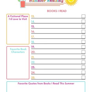 Kids' Summer Reading Log, Summer Reading Tracker - Etsy
