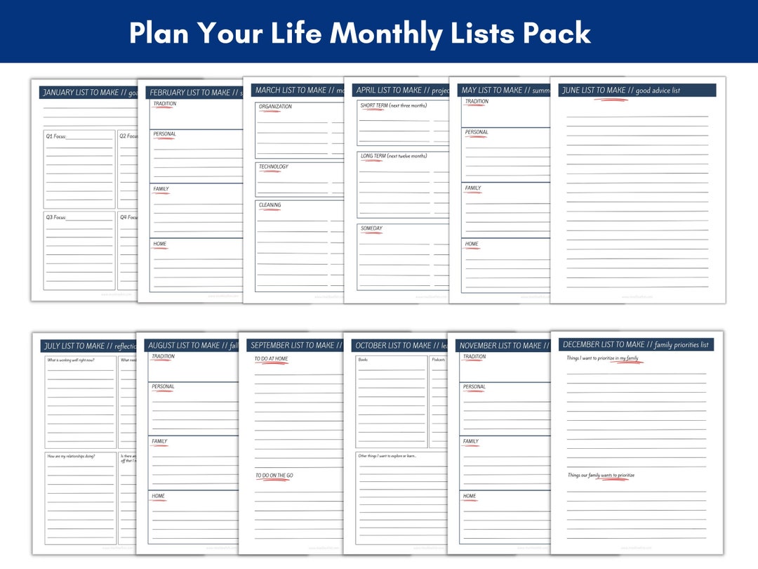 Plan Your Year, Lists to Make, Monthly Planning Lists - Etsy