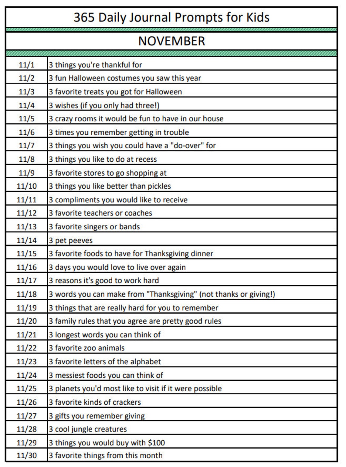 365 Daily Journal Prompts for Kids: Writing Questions (PDF Download) - Etsy
