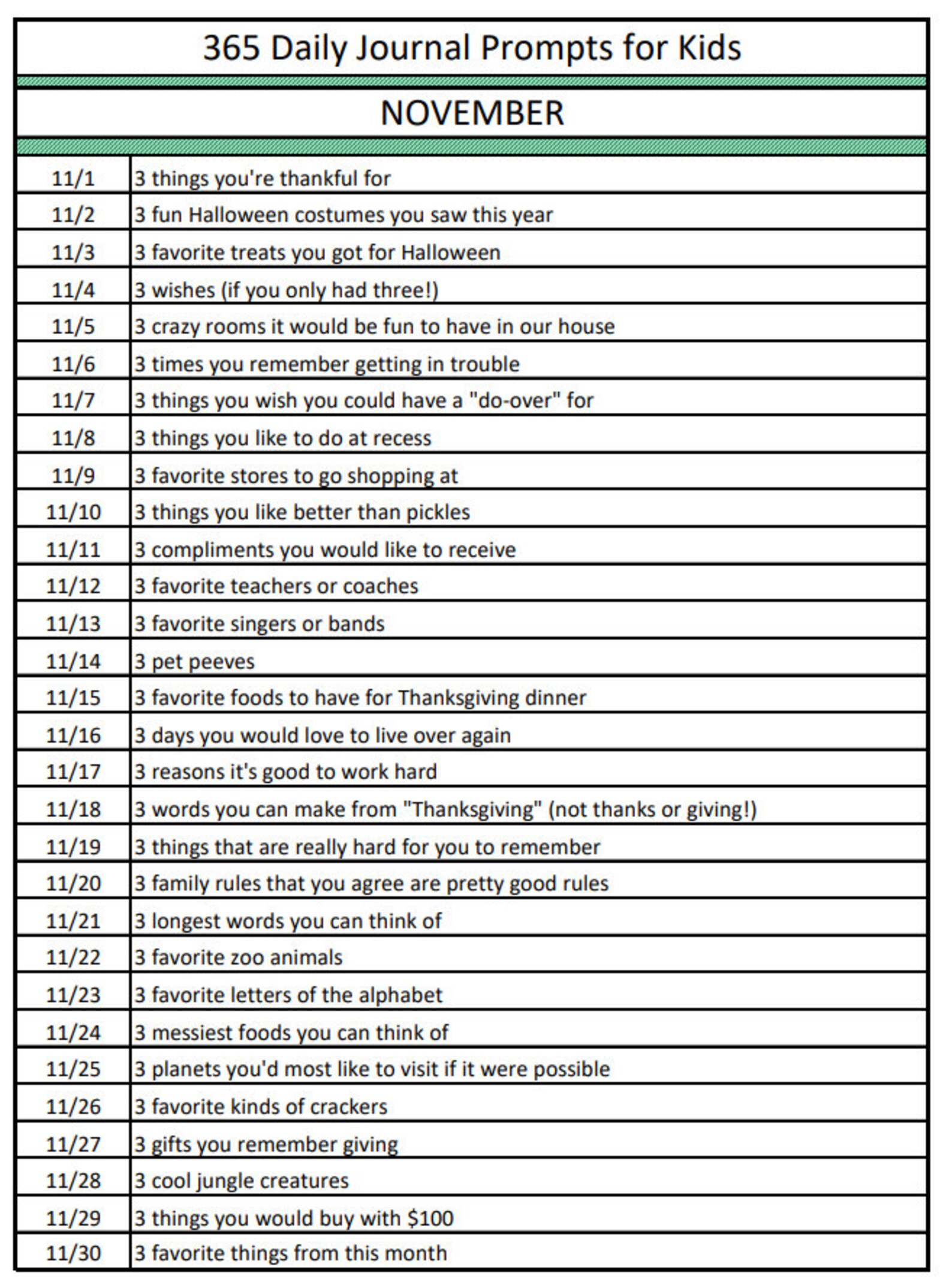 365 Daily Journal Prompts for Kids: Writing Questions (PDF Download) - Etsy