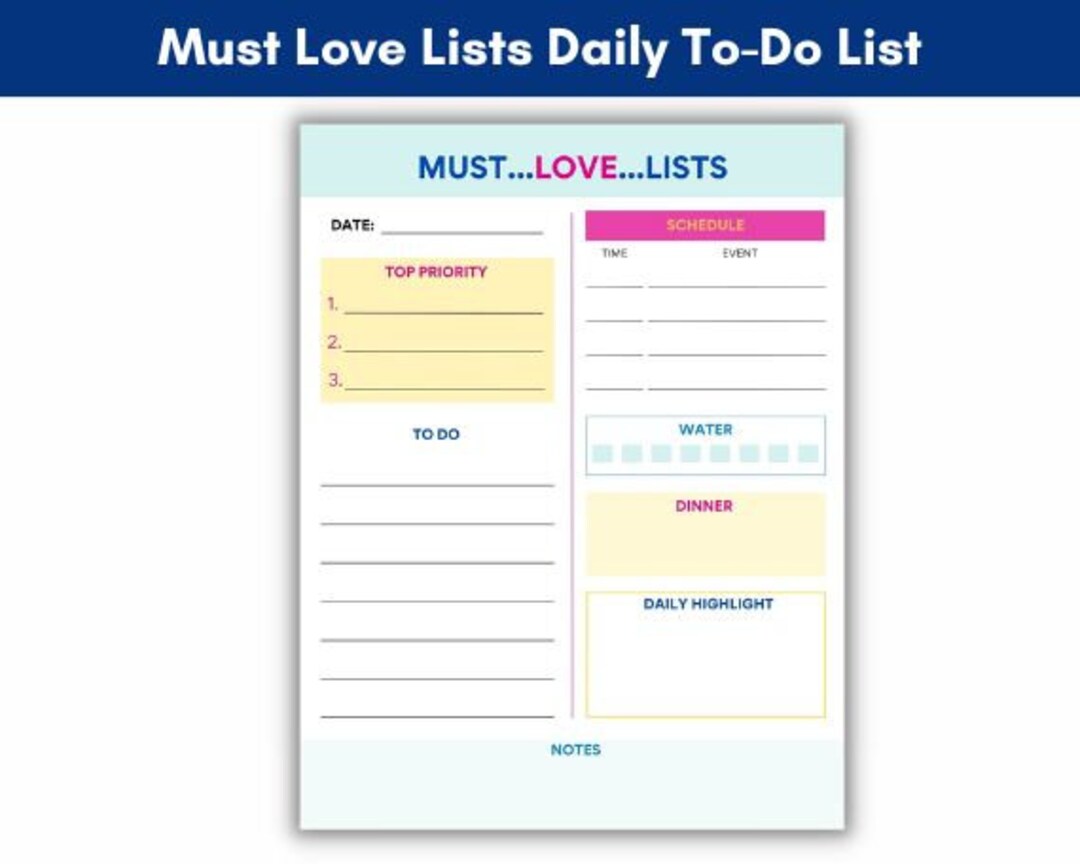 Must Love Lists Daily To Do List Planner Page Hot Pink And Blue To Do