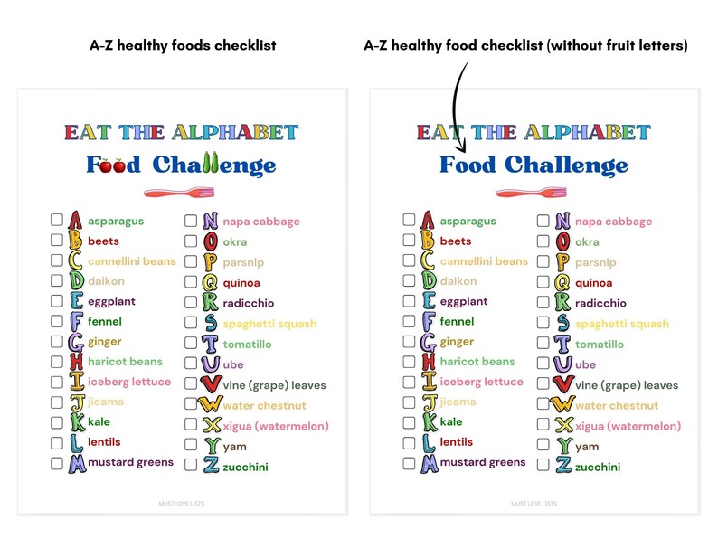 Eat the Alphabet Healthy Food Challenge: A-Z Printable List (digital ...