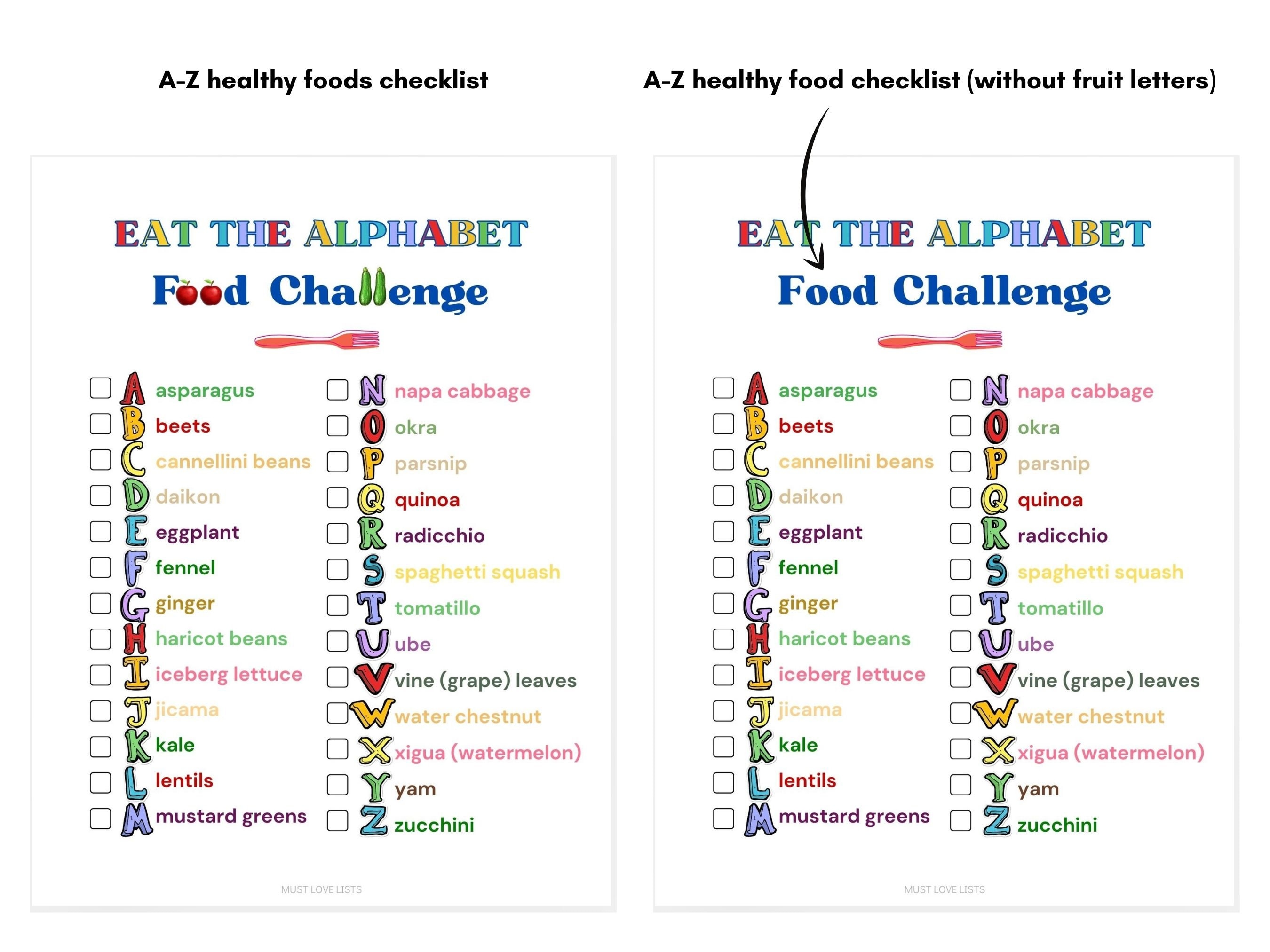 Eat the Alphabet Healthy Food Challenge: A-Z Printable List (digital ...