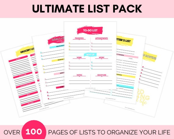 Ultimate Organizing List Pack, Household Lists, Favorites Lists, To-do ...