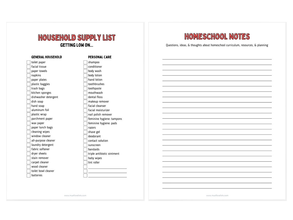 Monthly Checklists for Homeschooling Moms, Household Task Checklist ...