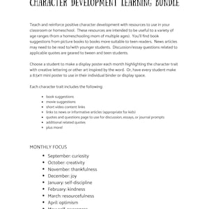 Homeschool Character Building Lesson Series: Monthly Traits (PDF ...