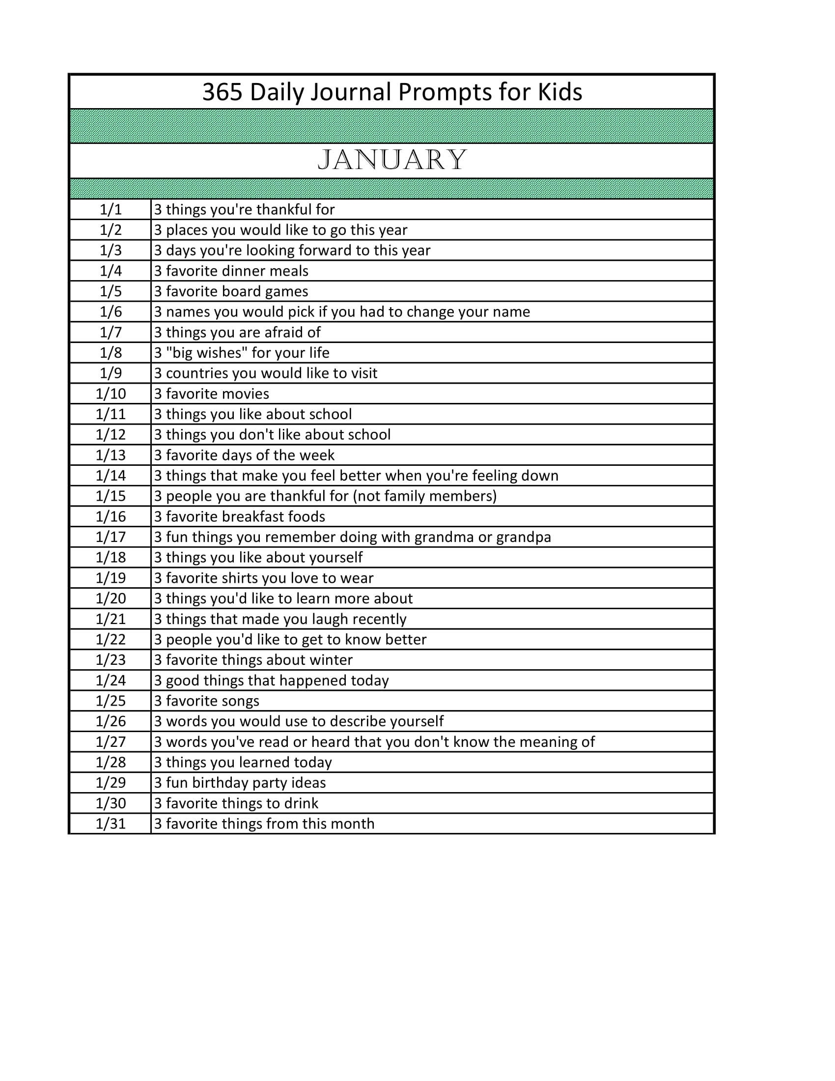 365 Daily Journal Prompts for Kids, Daily Writing Prompt, Daily ...
