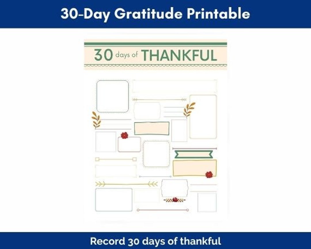 Gratitude Printable, Thankful List, 30 Days of Thankful - Etsy