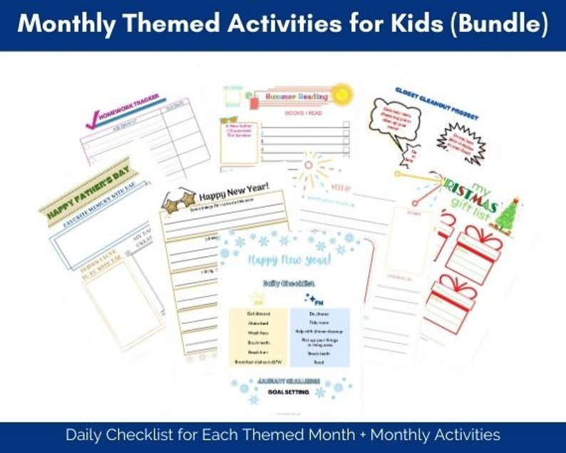 Monthly Kids Activity Printables: Themed Checklist Bundle (PDF) - Etsy