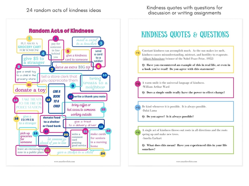 Kindness Printable Bundle, Random Acts of Kindness, Kindness Scripture ...