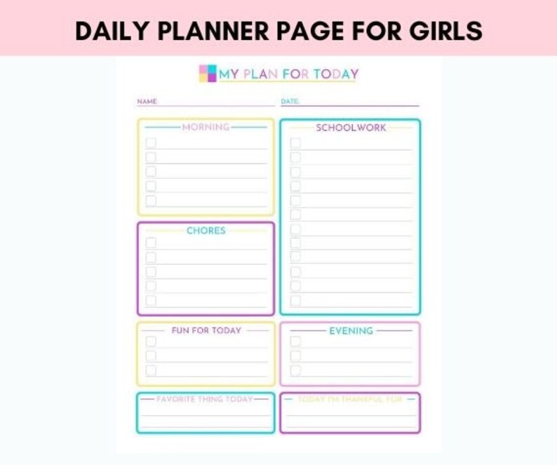 Printable Daily Planner Page for Girls, Pastel Daily Activity Planner ...