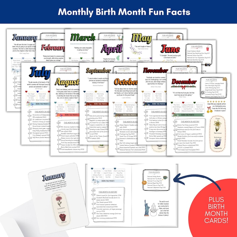 Birth Month Fun Facts Sheets & Cards (digital Download) - Etsy