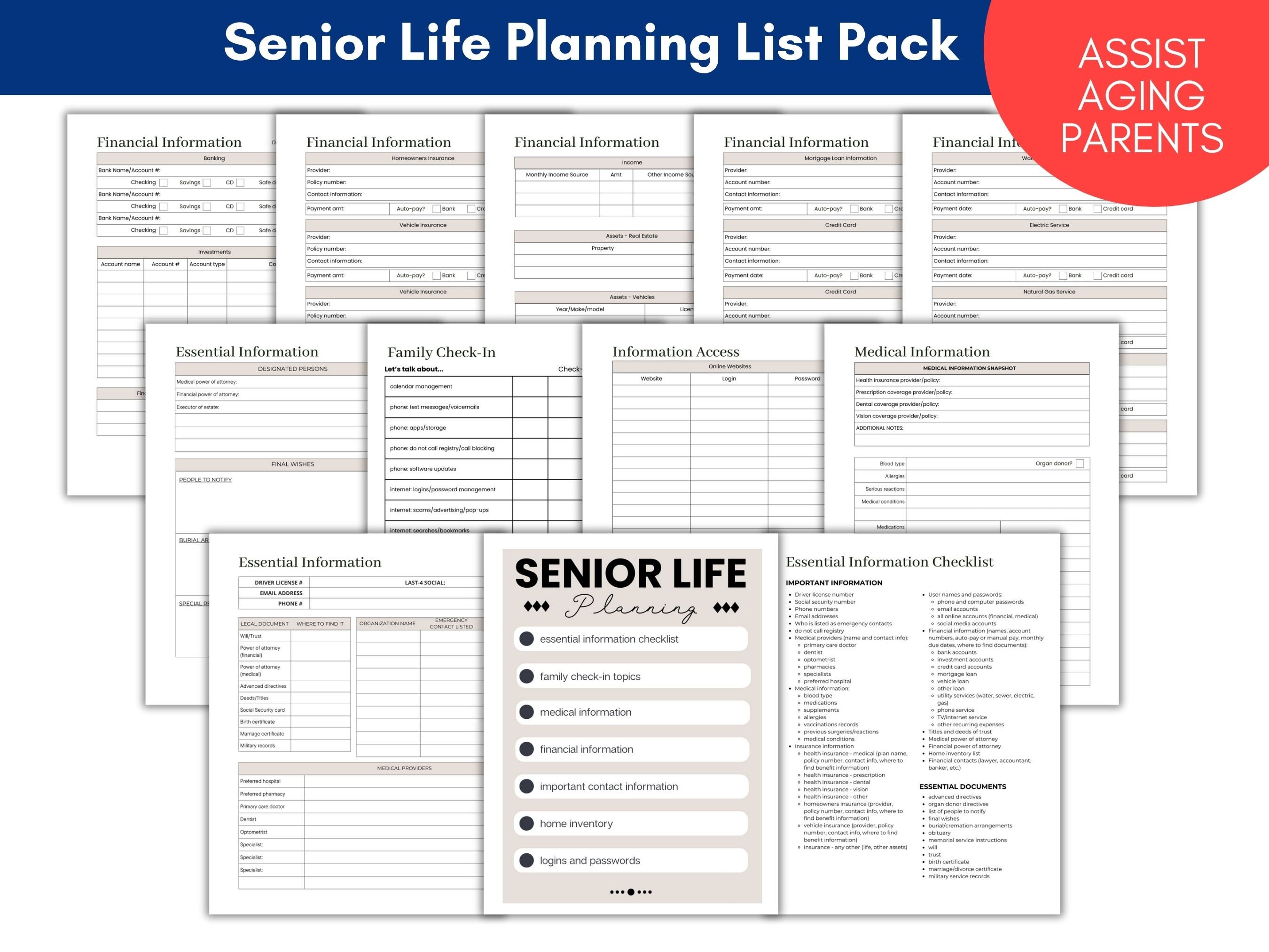 Senior Emergency Binder Toolkit: Aging Parent Checklist (PDF) - Etsy