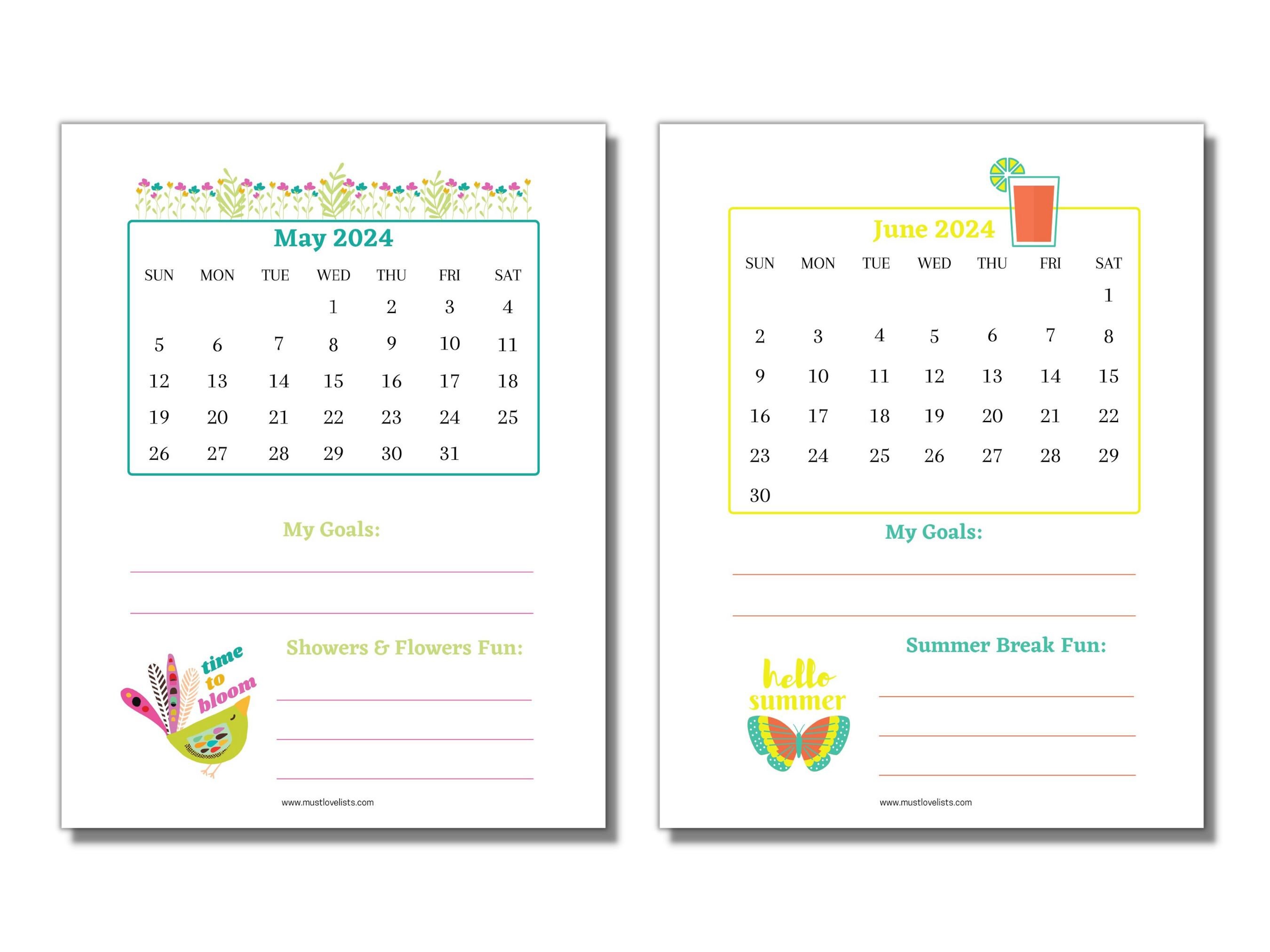 Monthly Cute Animal Calendar for Kids 2024, Printable Kids Calendar ...