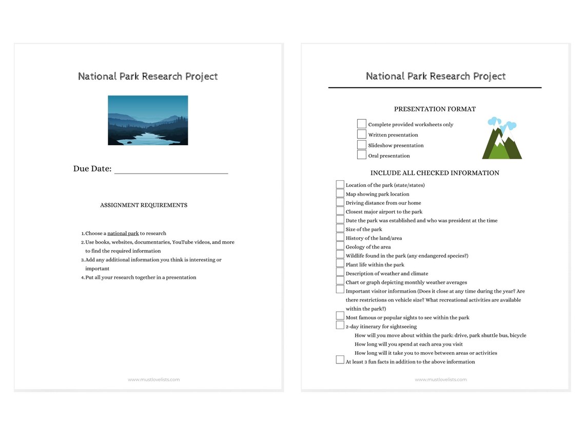 National Park Research Project, Homeschool Research Project, U.S ...