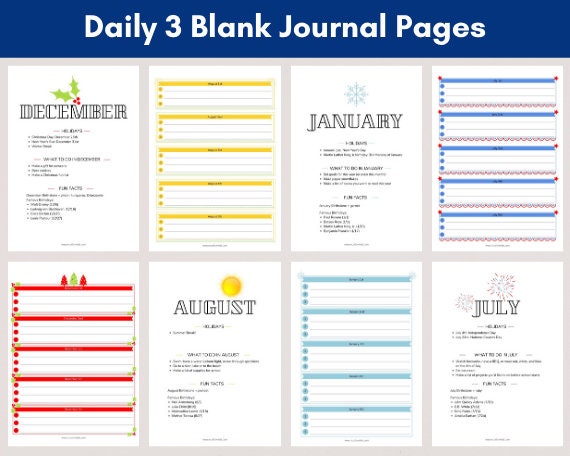 Colorful Daily Journal Pages | Daily 3 Journal | Daily 3 Priorities - Etsy