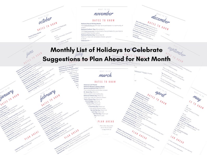 Monthly Planning Lists: Fun Holidays, Seasonal Activity Lists (PDF ...