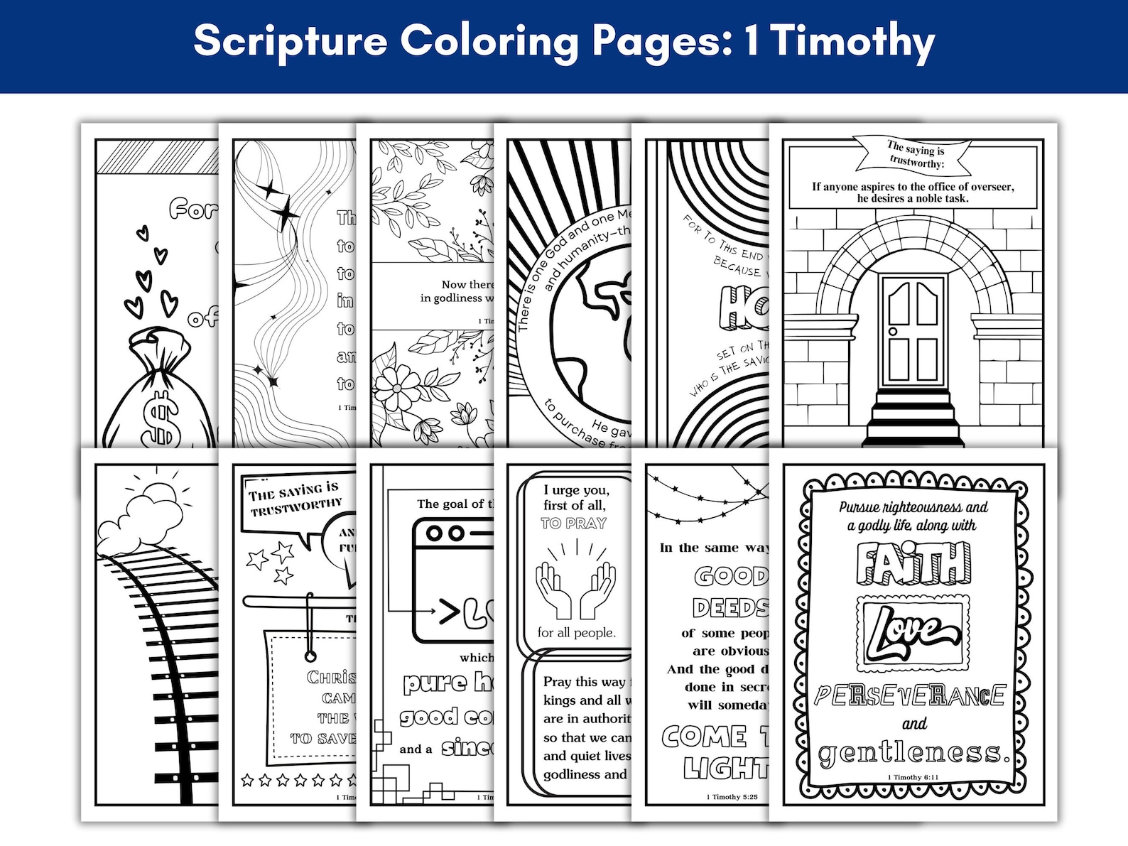 1 Timothy Scripture Coloring Pages: Sunday School Activities - Etsy