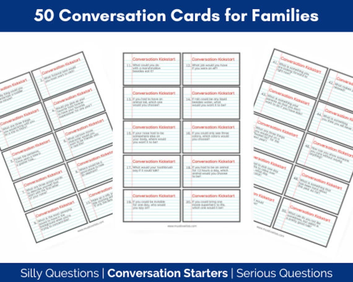 Family Conversation Starter Cards: 50 Silly Questions (PDF Pattern) - Etsy