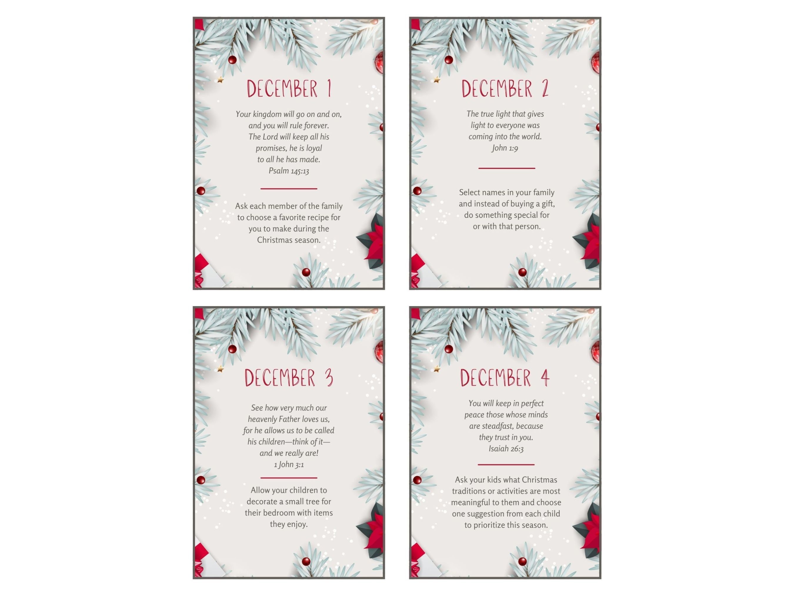 Christmas Countdown Scripture Cards, Christmas Joy and Peace Bible ...