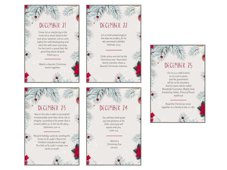 Christmas Countdown Scripture Cards, Christmas Joy and Peace Bible ...