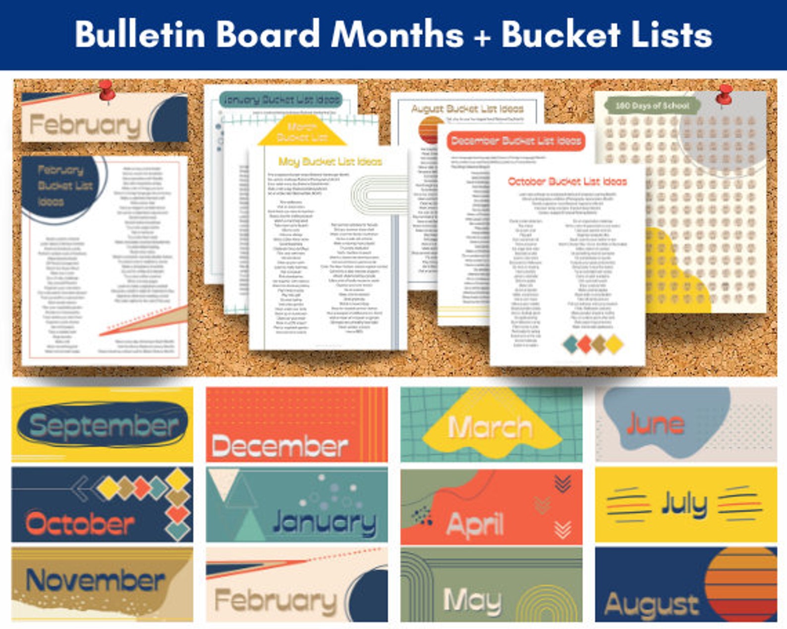 Bulletin Board Decor, Months of the Year, Monthly Bucket Lists, Modern ...