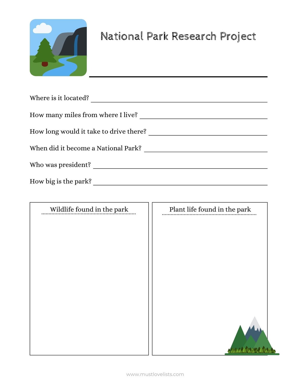 National Park Research Project, Homeschool Research Project, U.S ...