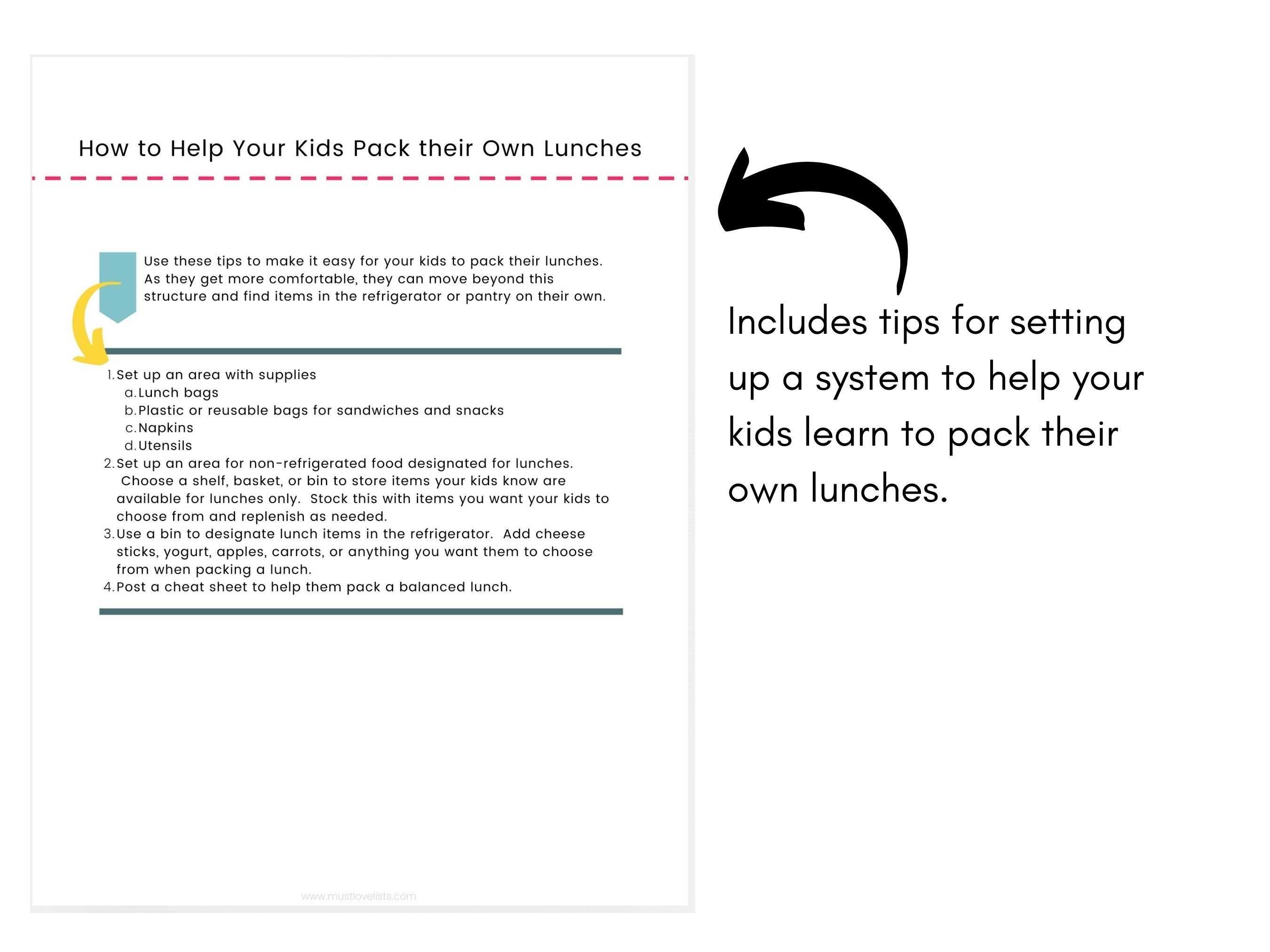 Editable Kids Lunch Checklist, Healthy Lunch Reference Guide, How to ...