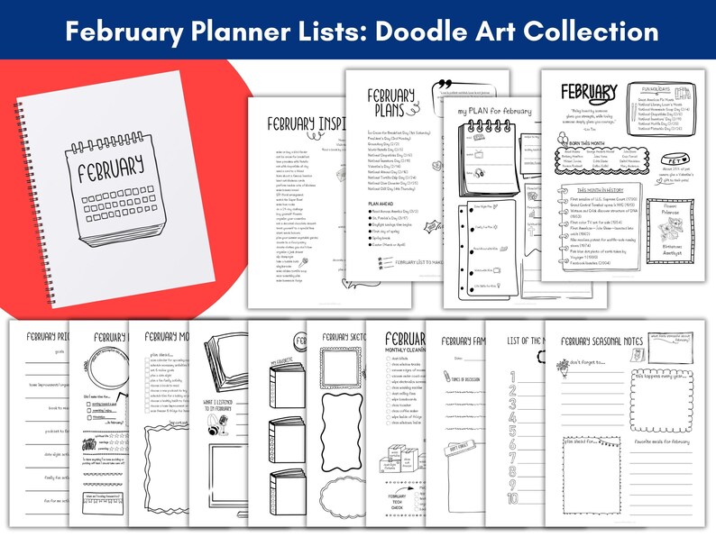February Planner Lists: Doodle Art Inspired Planner - Etsy