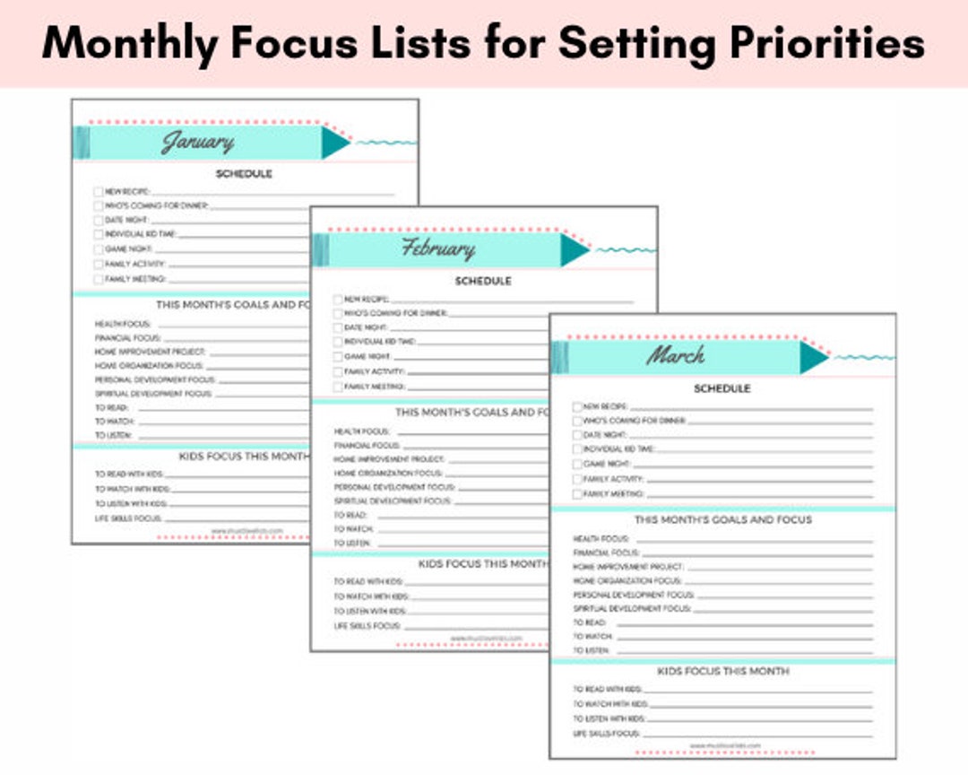 Monthly Focus Lists | Goal List | Monthly Schedule | Monthly Activities ...